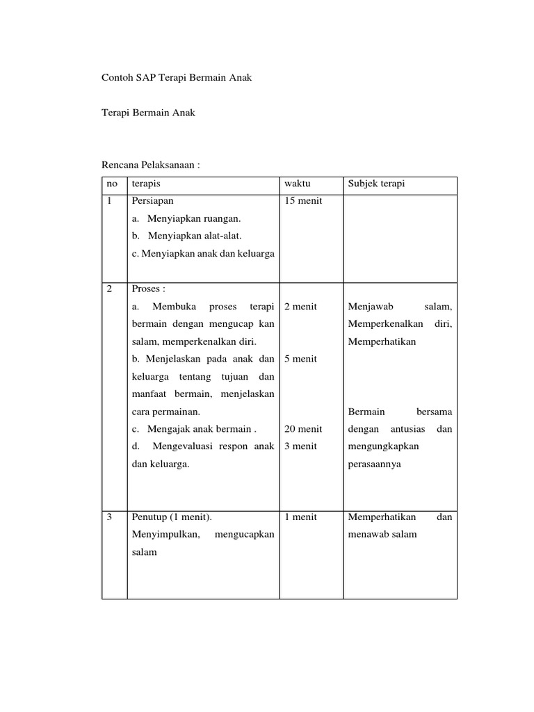 Contoh SAP Terapi Bermain Anak | PDF