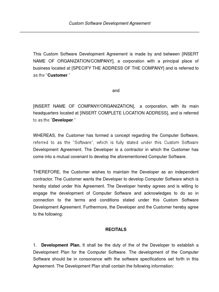 Custom Software Development Agreement | PDF | Software Development ...
