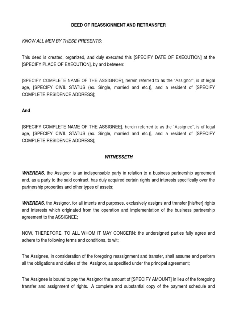 Deed of Reassignment and Retransfer | PDF | Assignment (Law) | Virtue