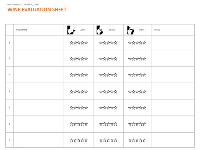 Wine Evaluation Sheet: Wine Name Look Smell Taste Notes | PDF