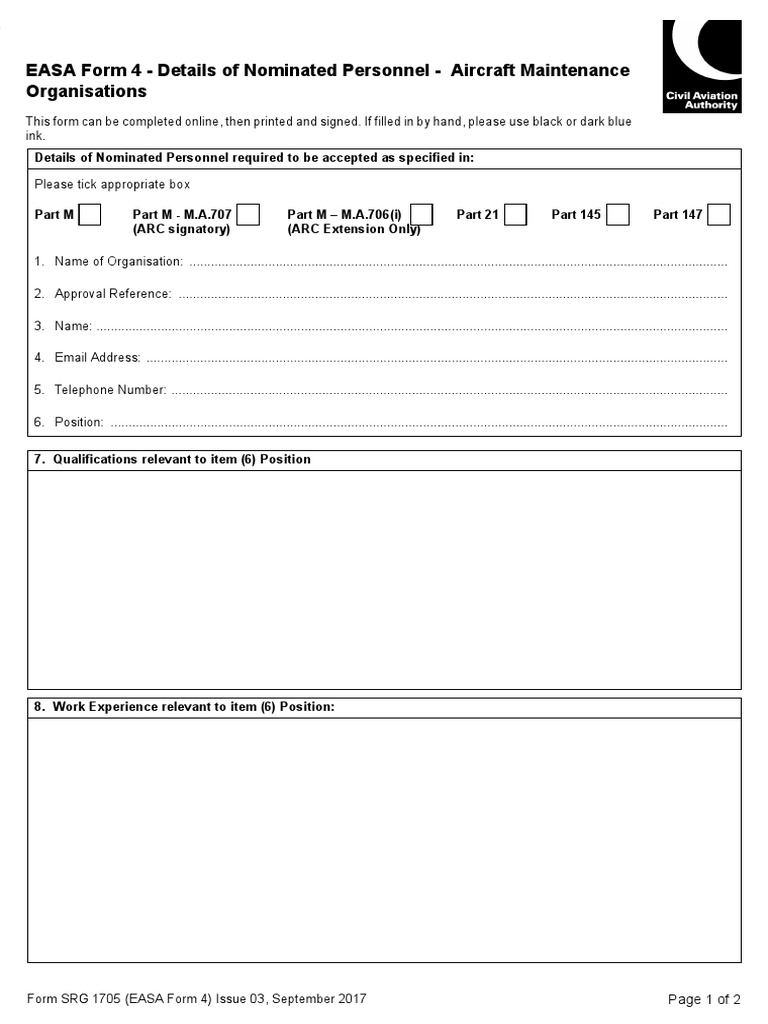 EASA Form 4 - Details of Nominated Personnel - Aircraft Maintenance ...