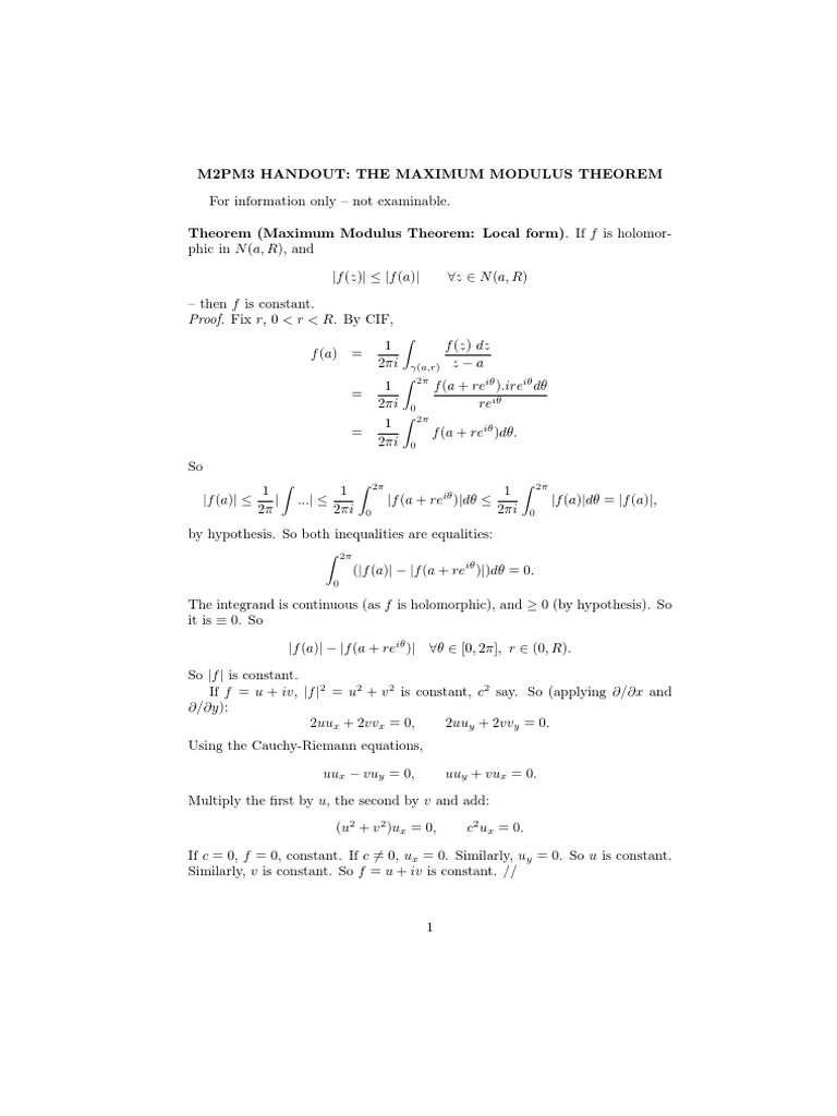 Maximum Modulus Theorem | PDF | Maxima And Minima | Teaching Mathematics