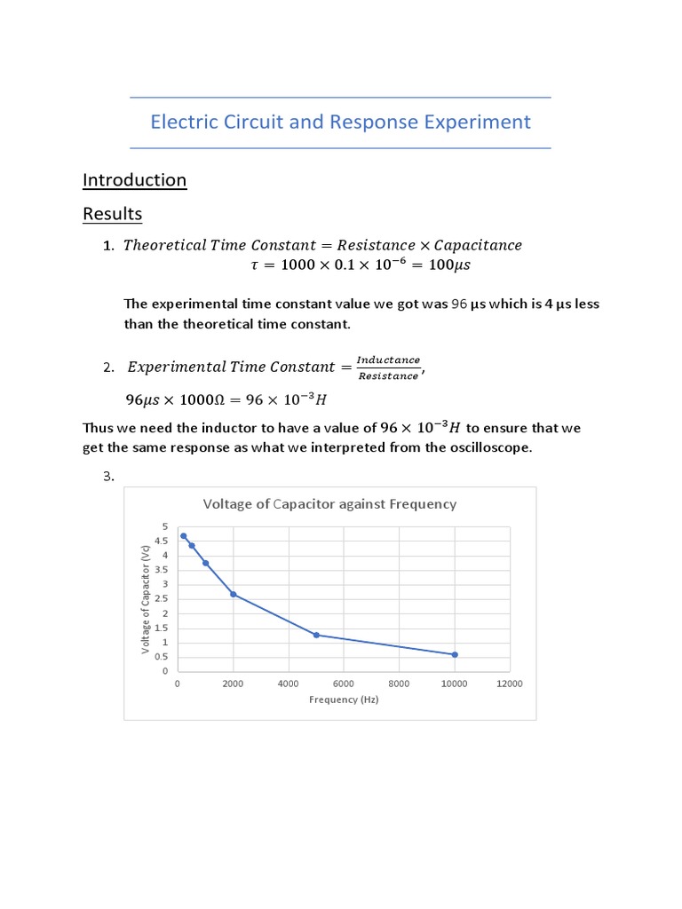 Electric Circuit and Response Experiment | PDF | Capacitor | Electrical ...