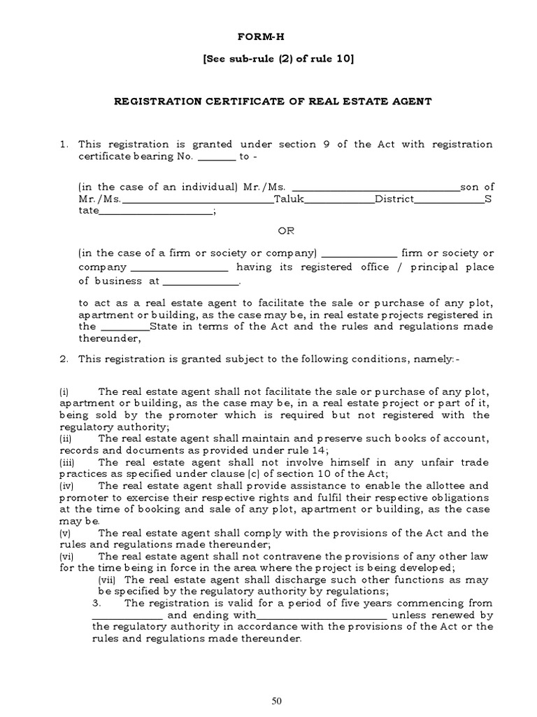 Real Estate Agent Registration Certificate | PDF | Law Of Agency | Real ...