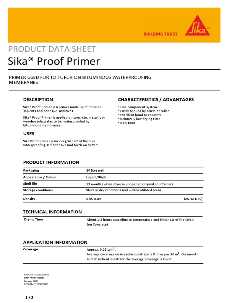 Sika Proof Primer Pds en | Download Free PDF | Asphalt | Concrete
