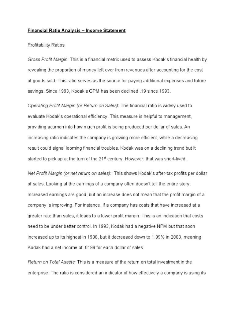 Kodak Financial Ratio Analysis 2003 | PDF | Working Capital | Market ...