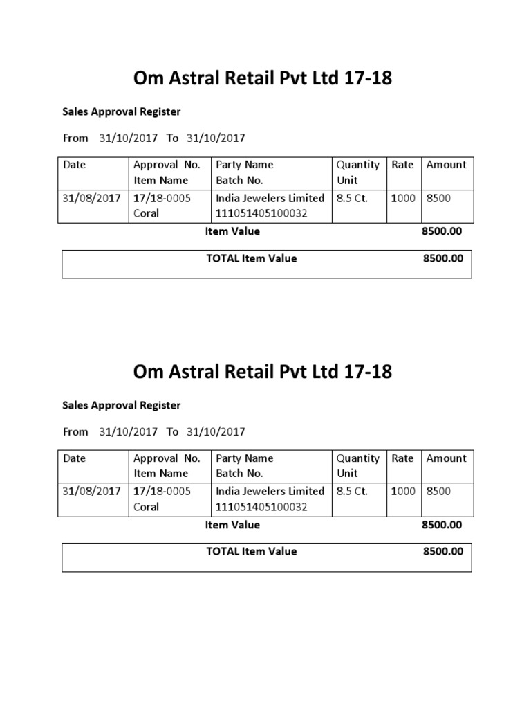 Sales Approval Register 2017-18 | PDF