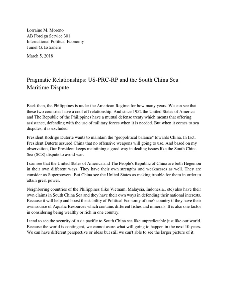 US-PRC-RP Relations & South China Sea Dispute | PDF | South China Sea ...