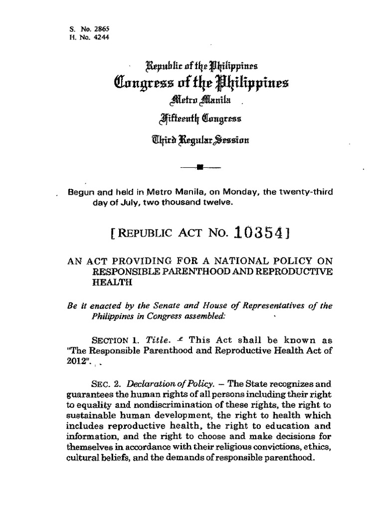 Ra 10354 PDF | PDF | Reproductive Health | Family Planning