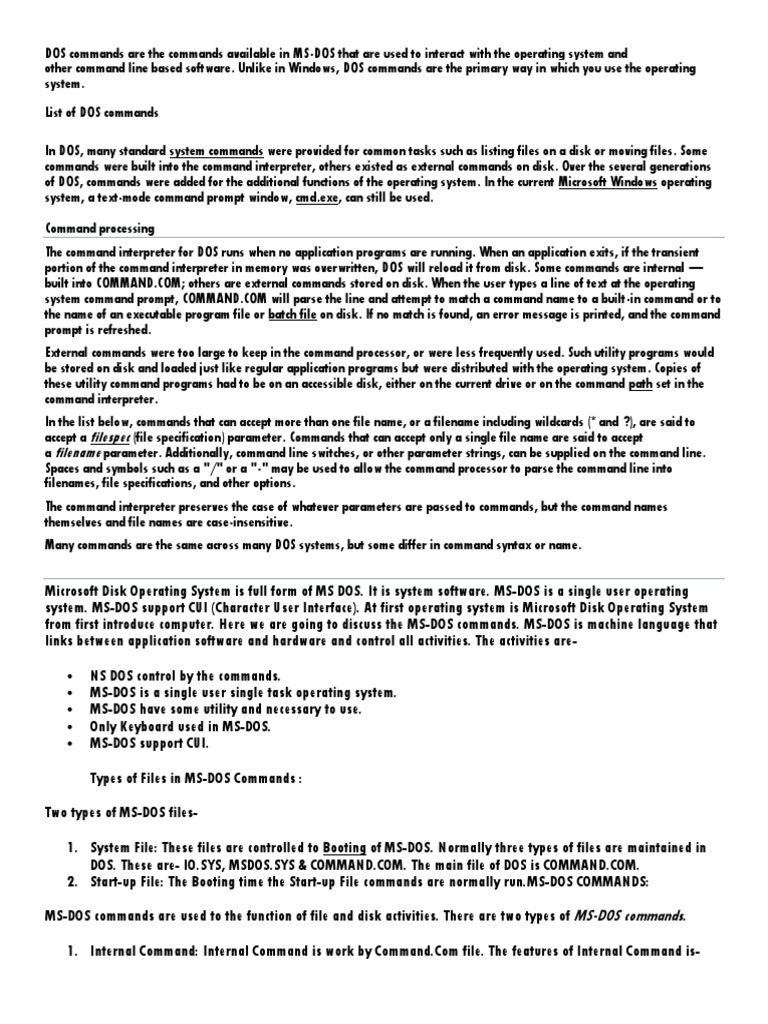 Dos Commands Pdf Command Line Interface Computer File