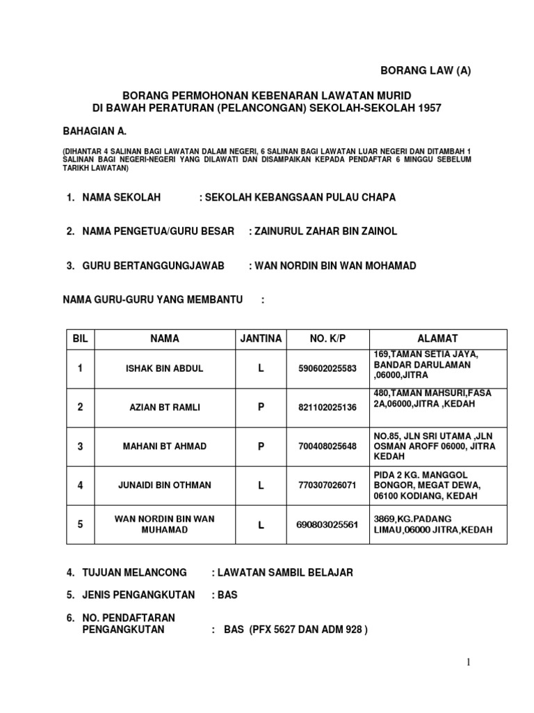 Borang Law (A) - Perlis | PDF