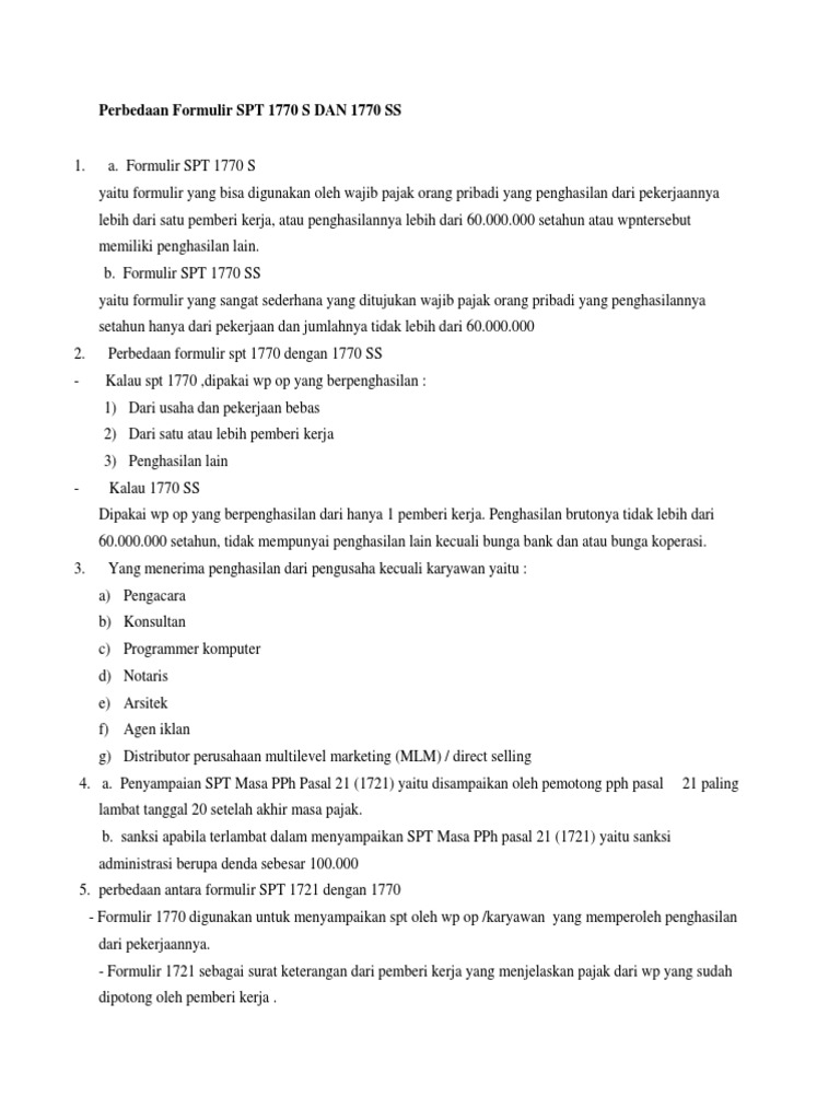 Perbedaan Formulir SPT 1770 S DAN 1770 SS | PDF
