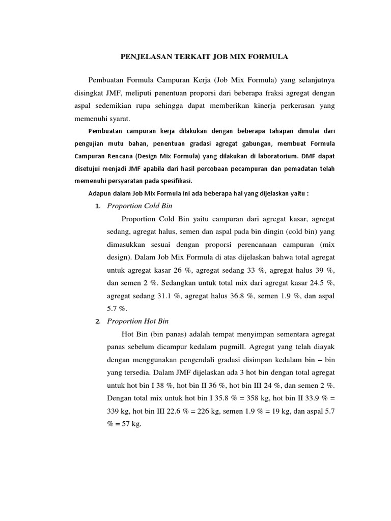 Pemahaman Job Mix Formula (JMF) | PDF