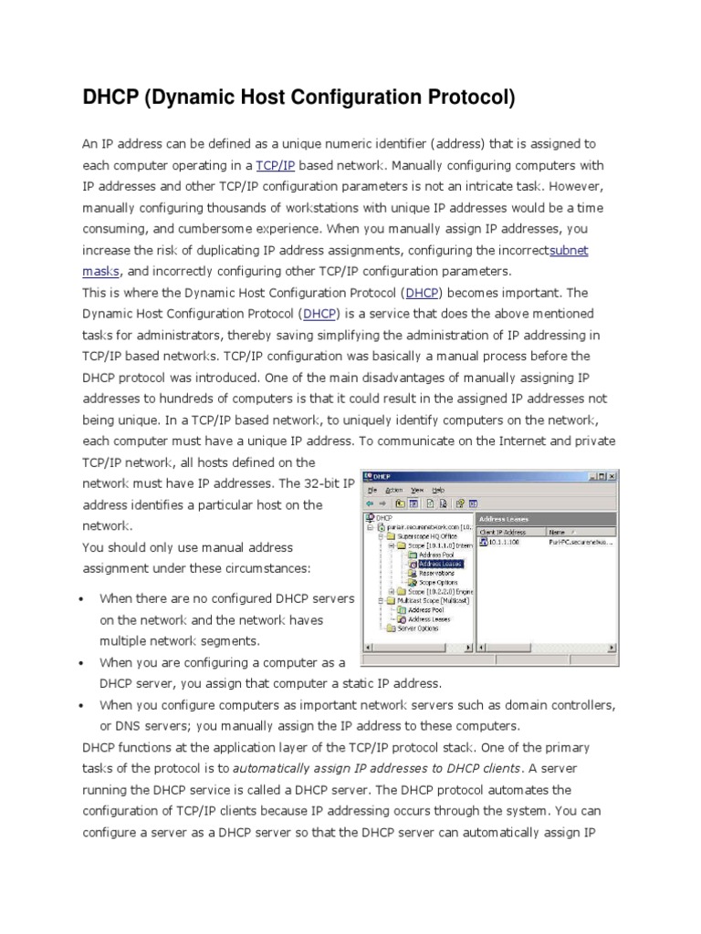 DHCP (Dynamic Host Configuration Protocol) : Tcp/Ip | PDF | Ip Address ...