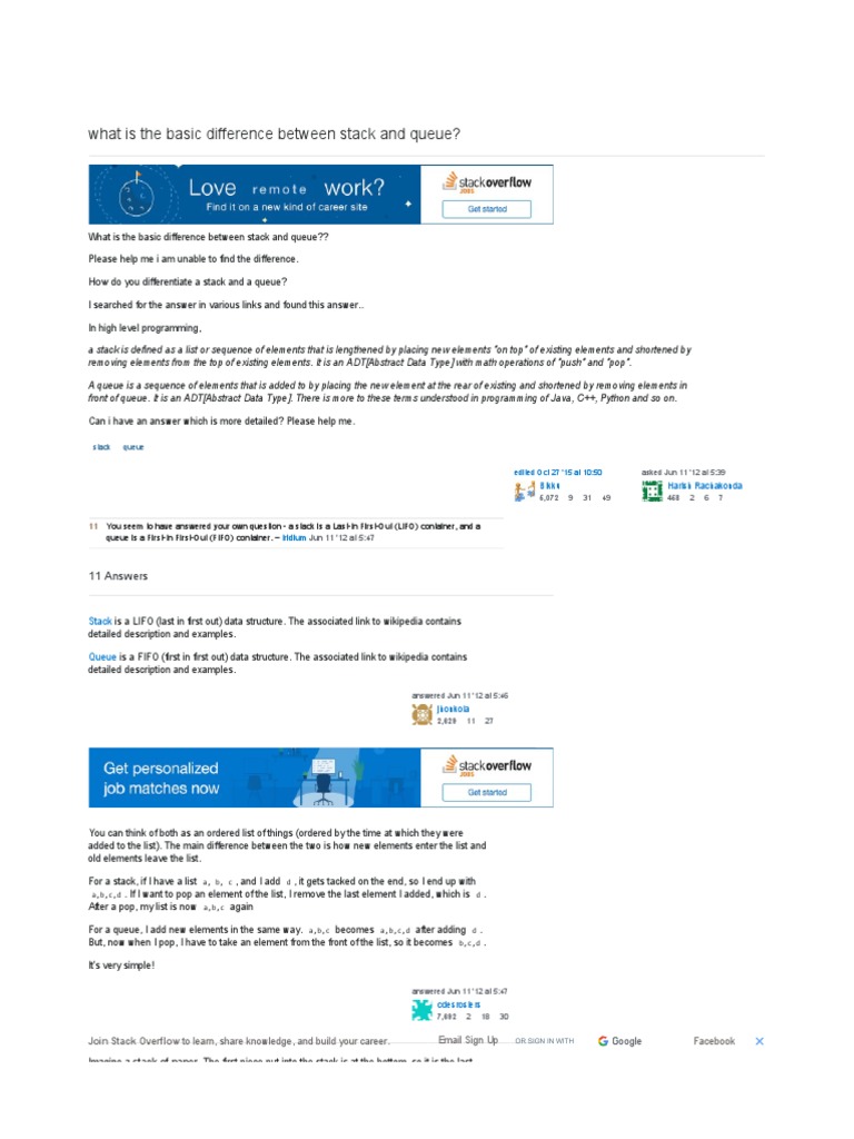 What Is The Basic Difference Between Stack and Queue | PDF | Queue (Abstract Data Type) | Subroutine