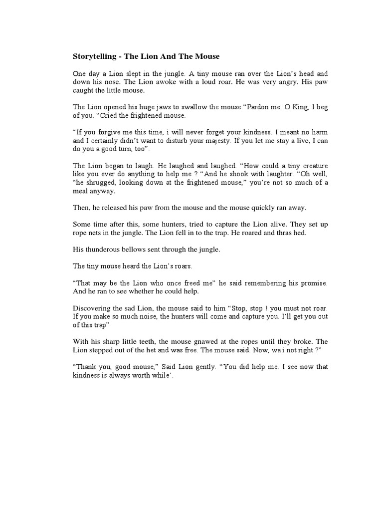 Storytelling - The Lion and The Mouse | PDF
