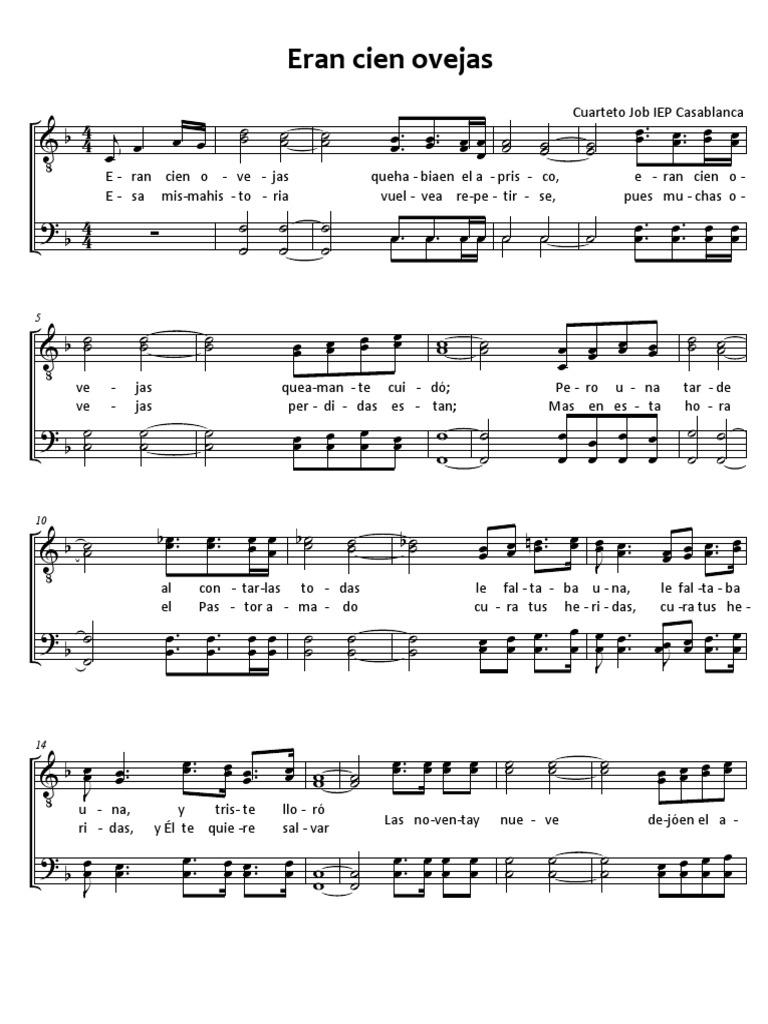 Partitura Eran Cien Ovejas Cuarteto