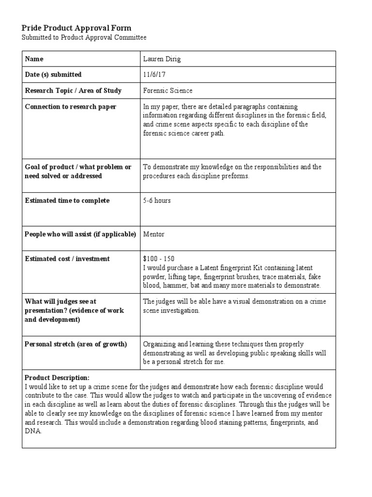 Product Approval Form - 2 Lauren Dirig 1 | PDF