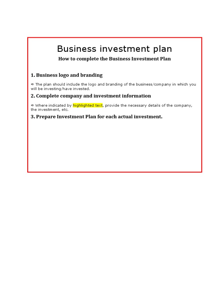 Business Investment Plan Template | PDF | Investor | Ownership