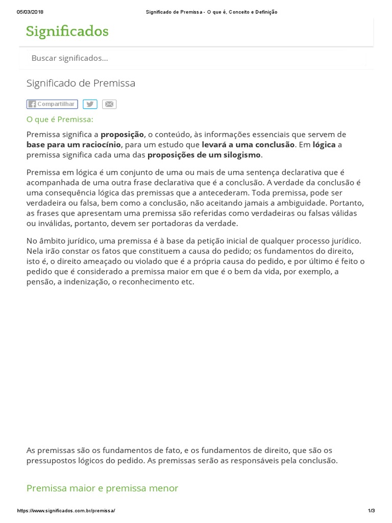 Significado de Premissa - O Que É, Conceito e Definição | PDF | Lógica ...