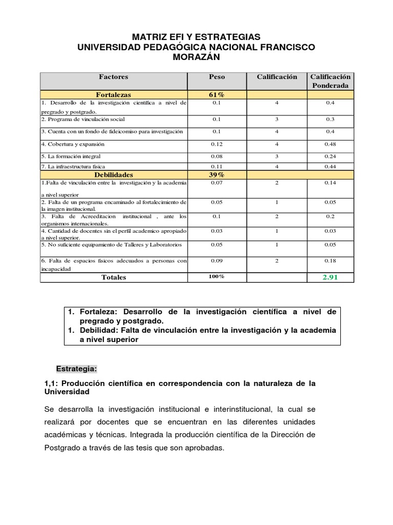 Ejercicio Clase Matriz EFI, Estrategias Universidad Grupo#4 Carlos ...