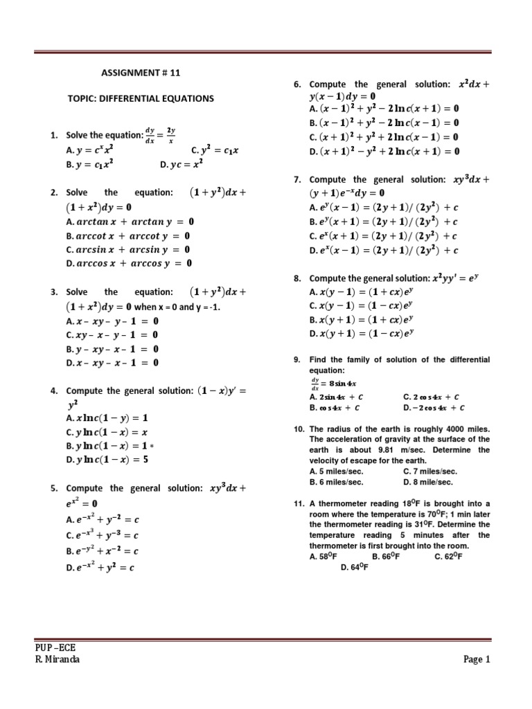 Arctan Differential Equations Solutions | PDF | Equations | Classical ...