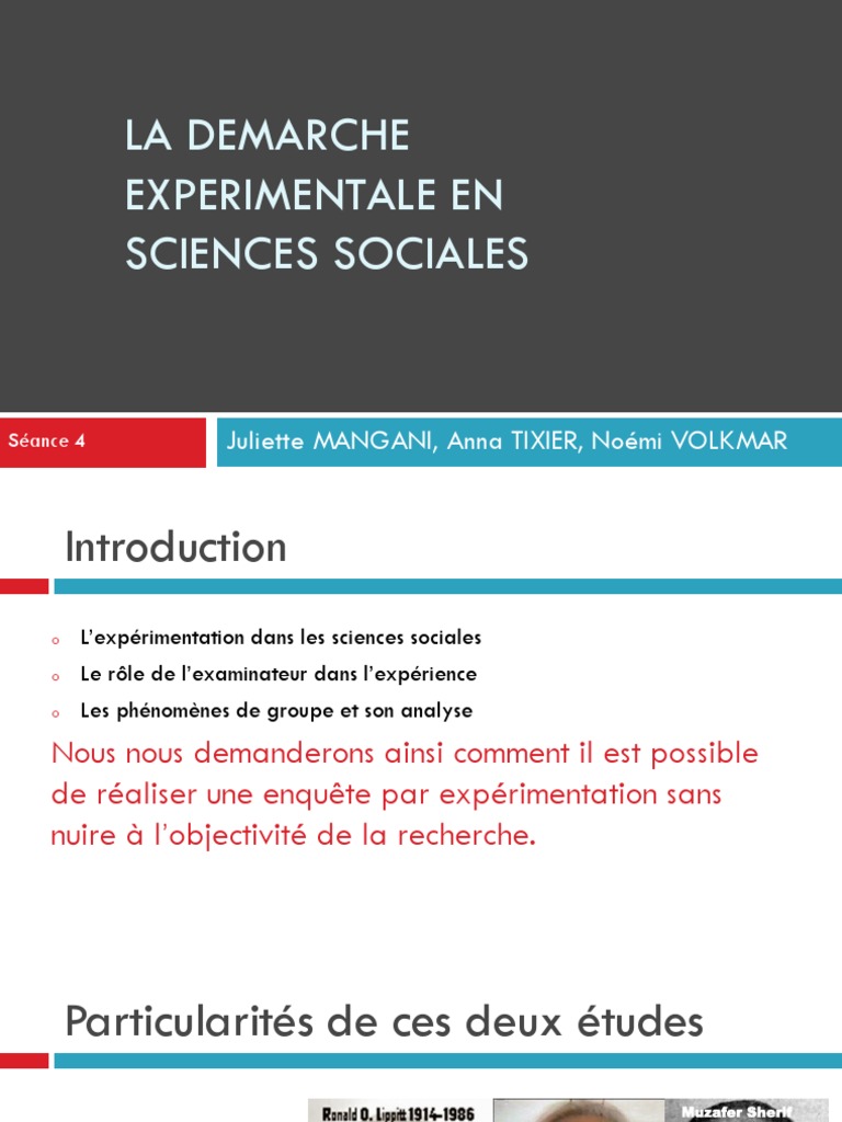 La Demarche Experimentale en Sciences Sociales
