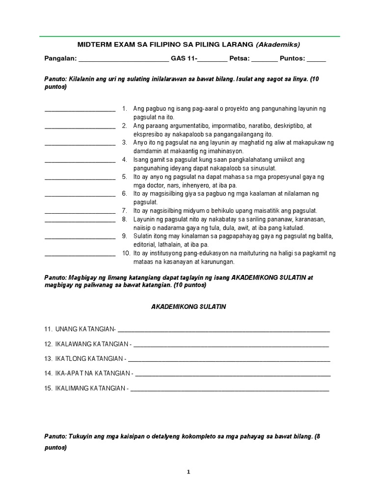 Piling Larang Akademiks Midterm - 1 | PDF