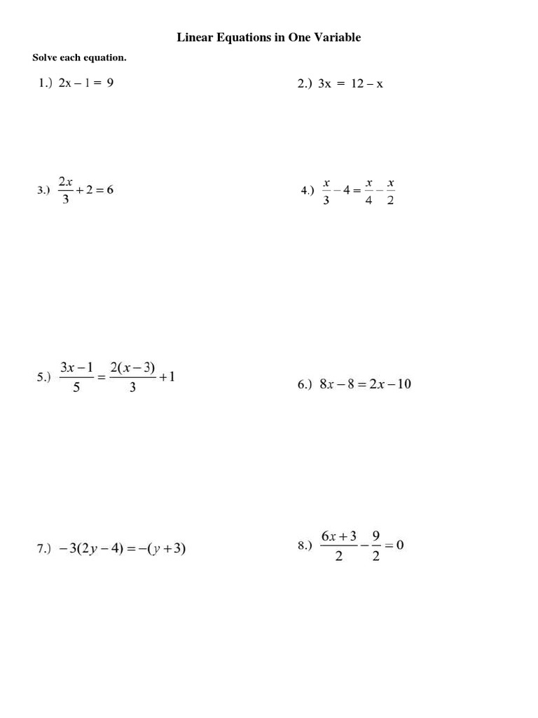 Linear Equations in One Variable | PDF | Home & Garden