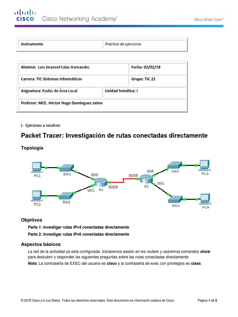 1.3.2.5 Packet Tracer - Investigating Directly Connected Routes ...