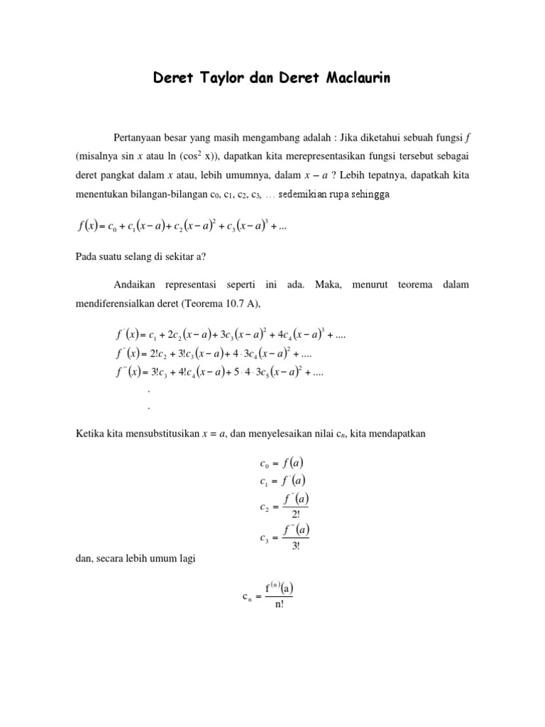 Deret Taylor dan Maclaurin: Konvergensi dan Teorema | PDF