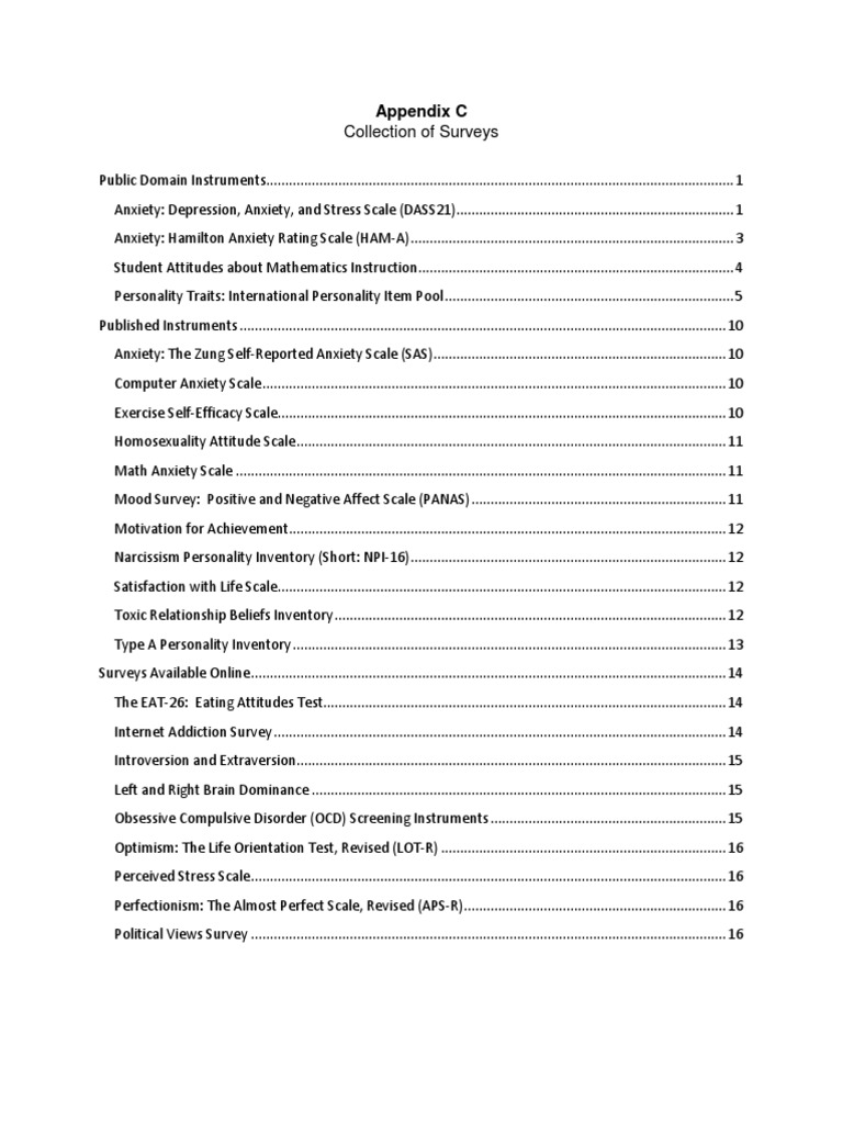 Collection of Surveys: Appendix C | PDF | Extraversion And Introversion ...