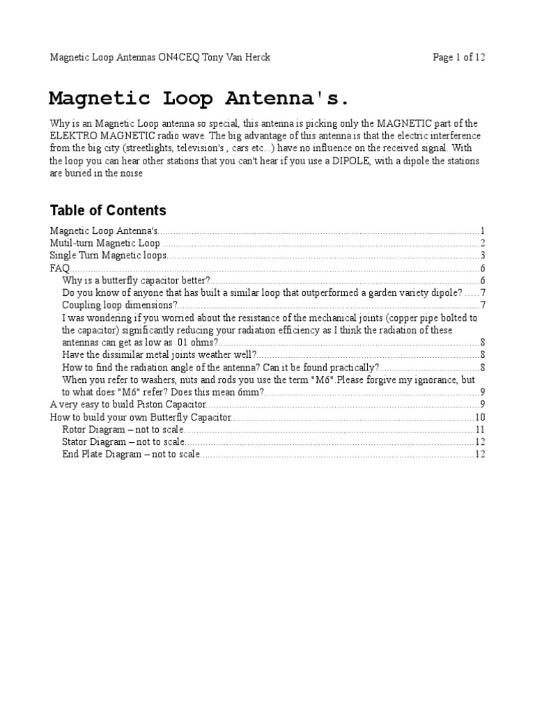 Magnetic Loop Antennas: Design, Construction, and Performance of Multi-Turn and Single-Turn ...