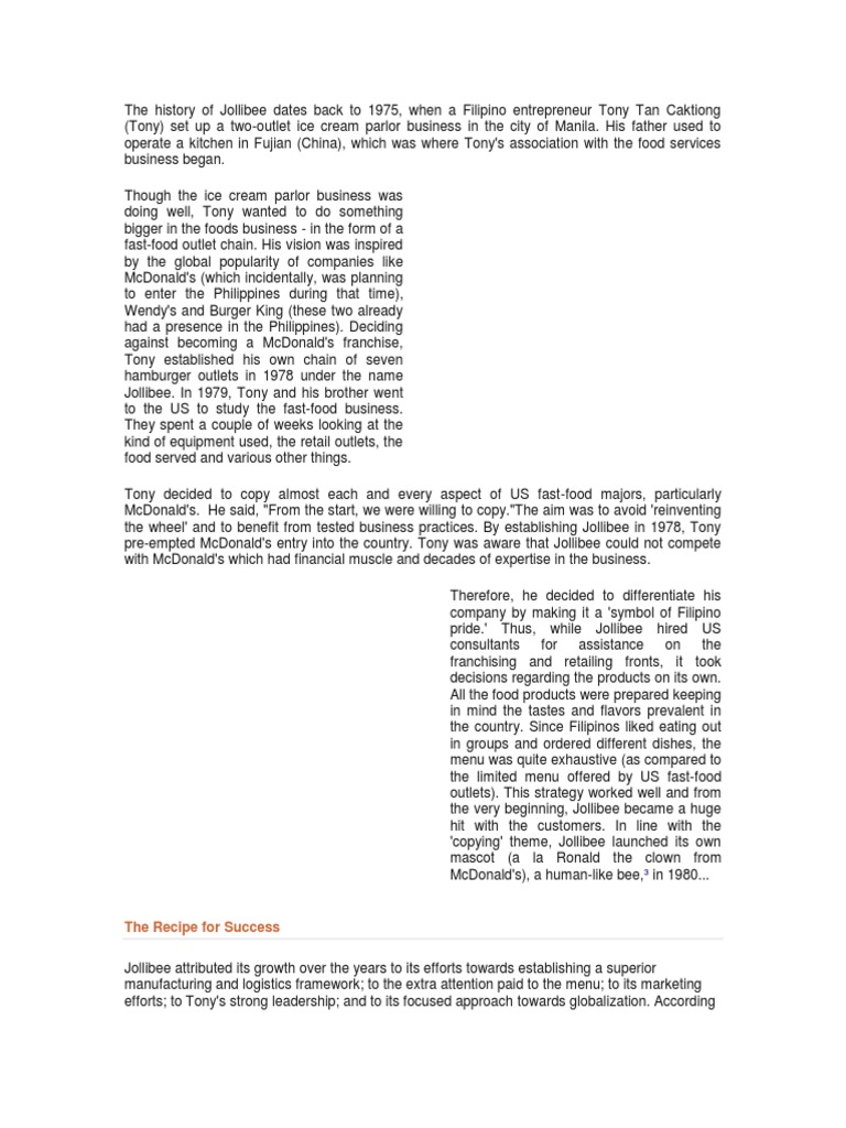 The History of Jollibee Dates Back To 1975 | PDF | Fast Food ...