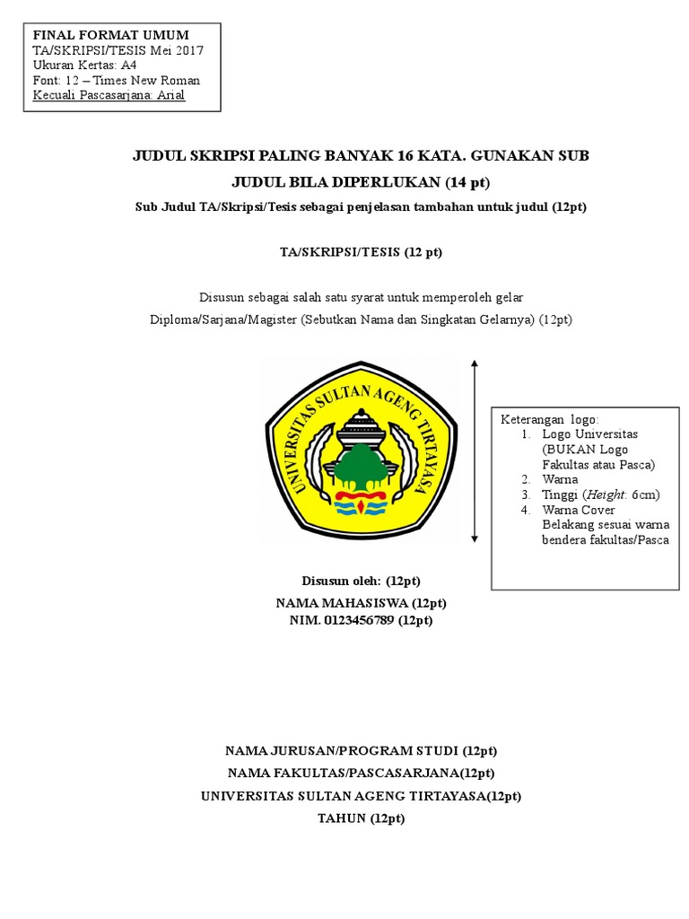 Panduan Format Skripsi Untirta | PDF