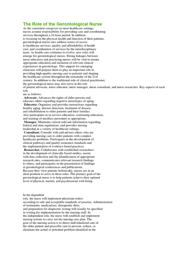 Gerontological Nursing Roles Explained | PDF | Long Term Care ...