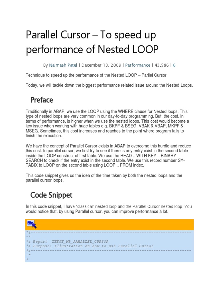 Parallel Cursor - To Speed Up Performance of Nested LOOP: Preface | PDF | Method (Computer ...
