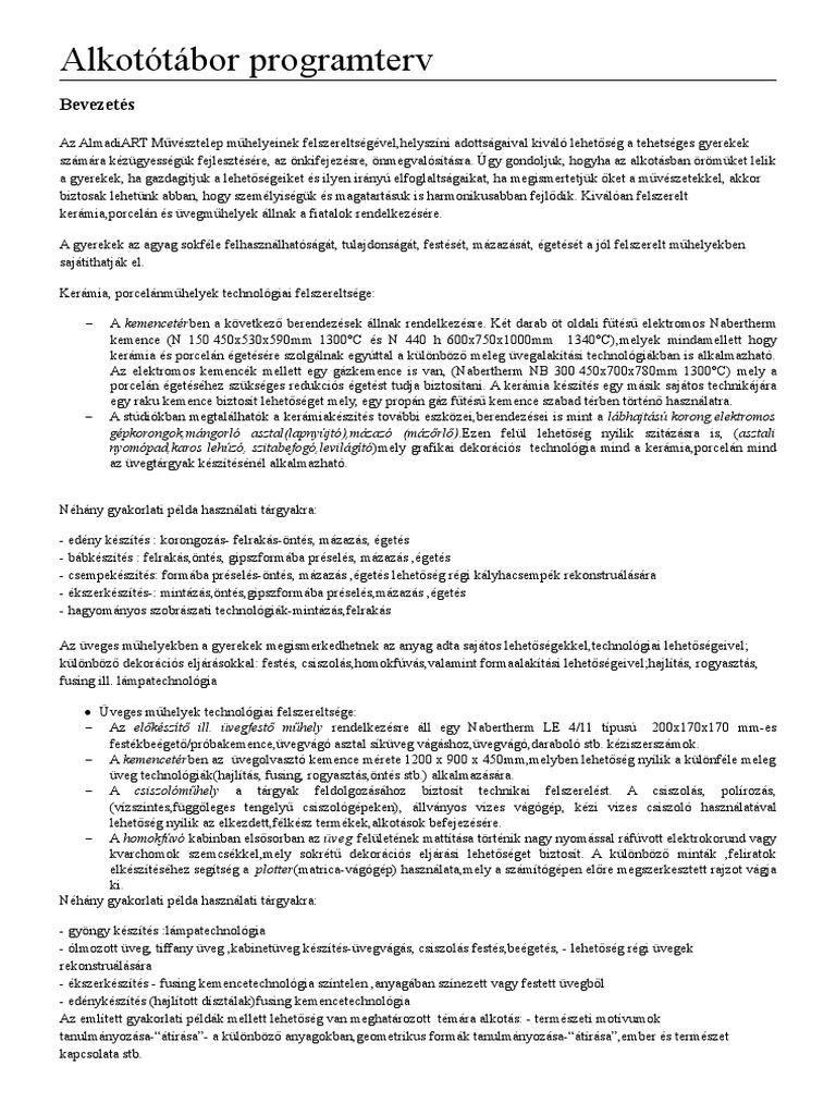 Alkototabor Programterv | PDF