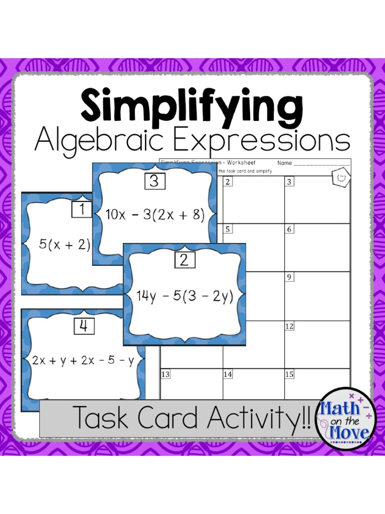 Simplifying Algebraic Expressions Task Card Activity Scoot | PDF ...