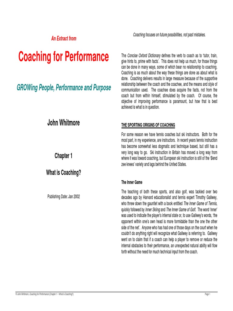 Coaching For Performance: Growing People, Performance and Purpose | PDF ...