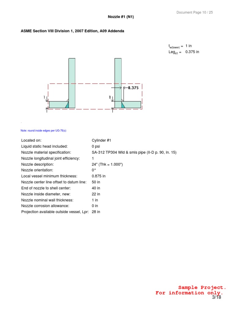 EXAMPLE Nozzle Calculations Using ASME VIII Div 2 Appendix 1-10 | PDF ...