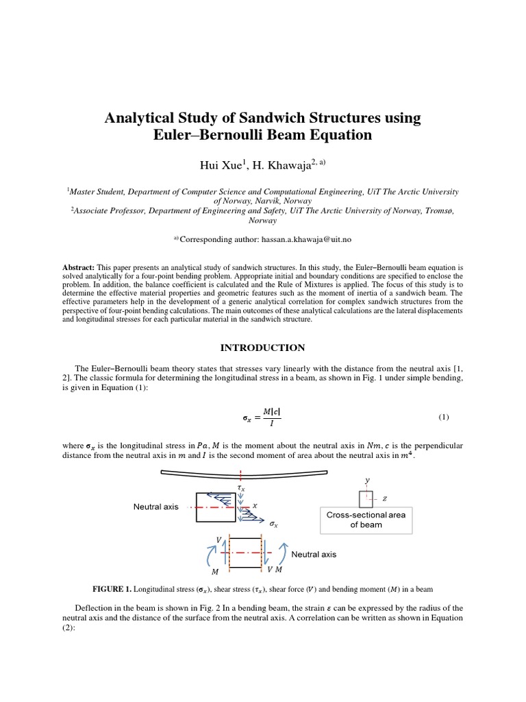 Analytical Study of Sandwich Structures Using Euler-Bernoulli Beam Equation | PDF | Bending ...
