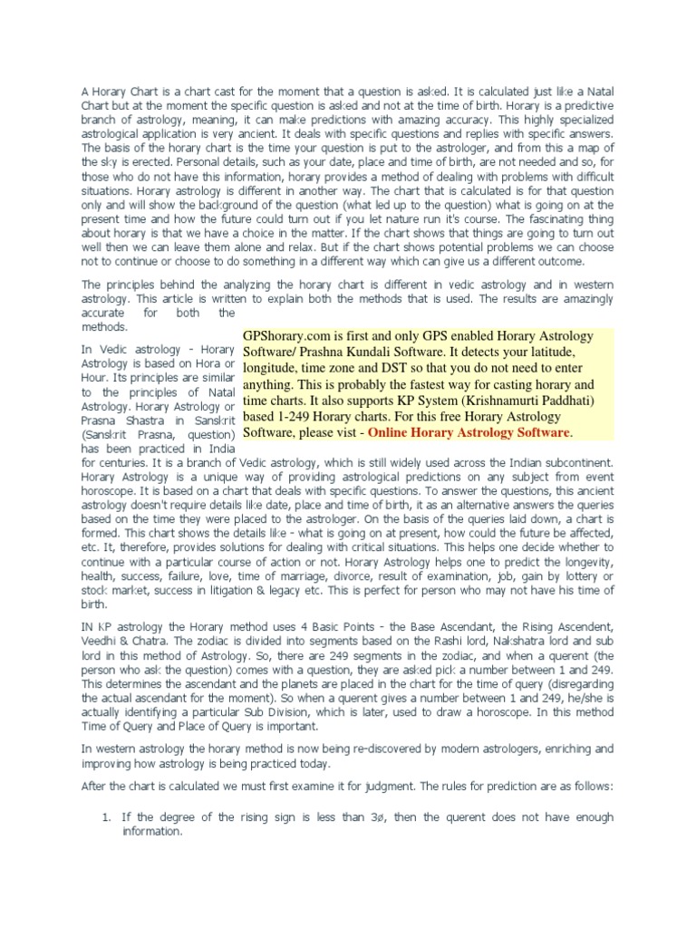 A Horary Chart Is A Chart Cast For The Moment That A Question Is Asked ...