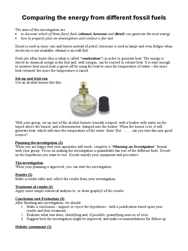Comparing Energy (Heat) Released by Combustion of Different Fuels | PDF ...