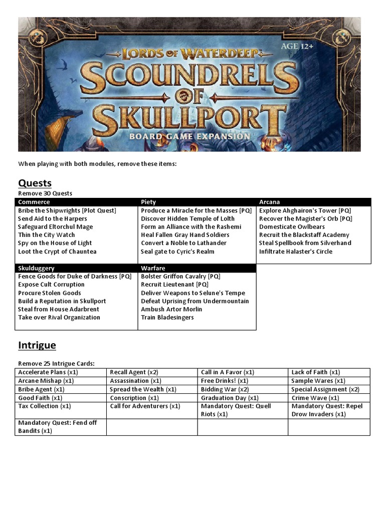 Lords of Waterdeep Expansion - Cards To Remove | PDF | Leisure | Sports