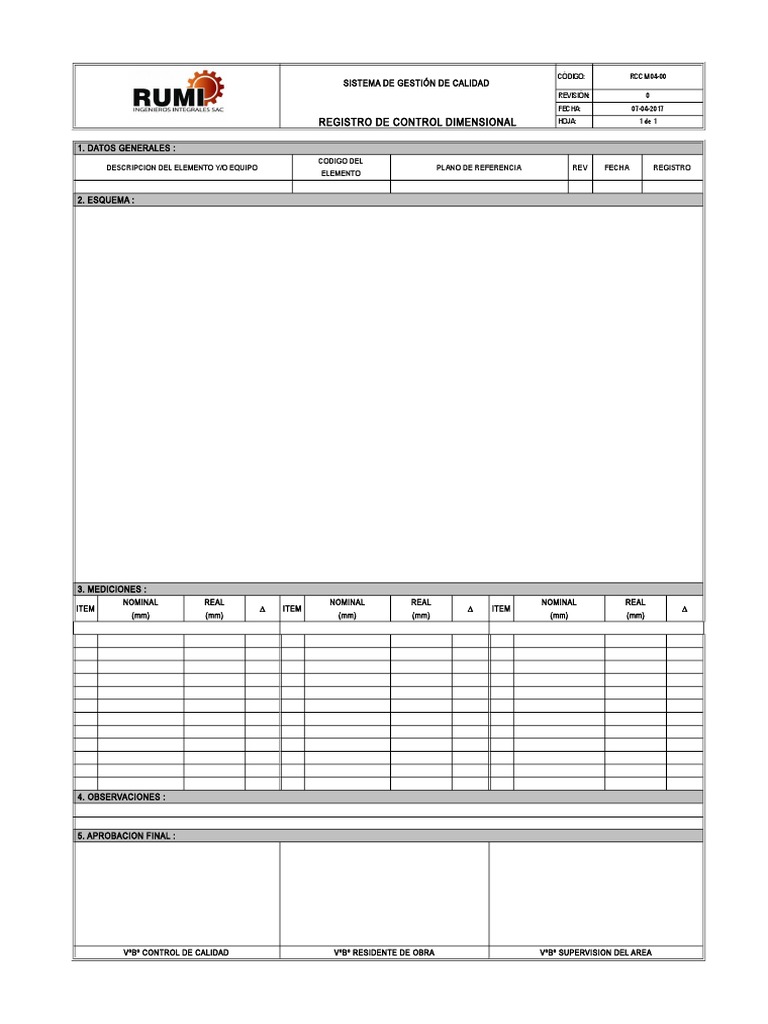 RCCM 04 Registro de Control Dimensional | PDF