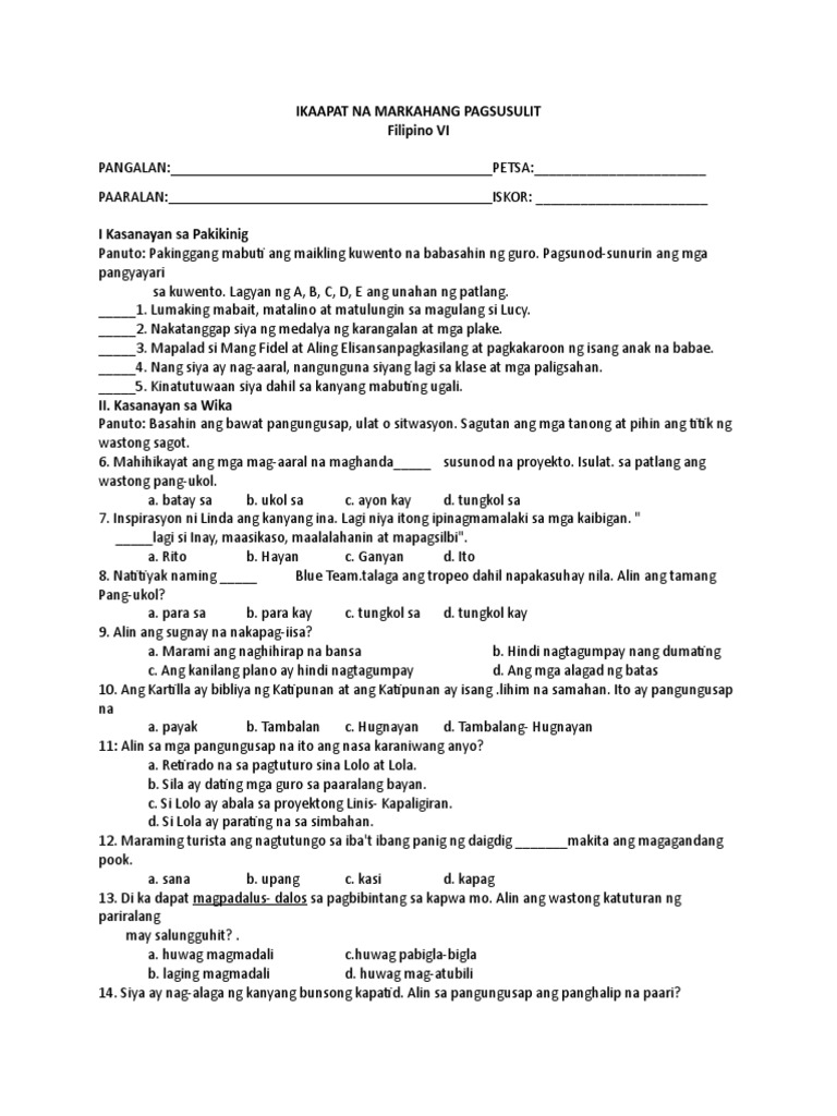 PT Filipino 6 q4 | PDF