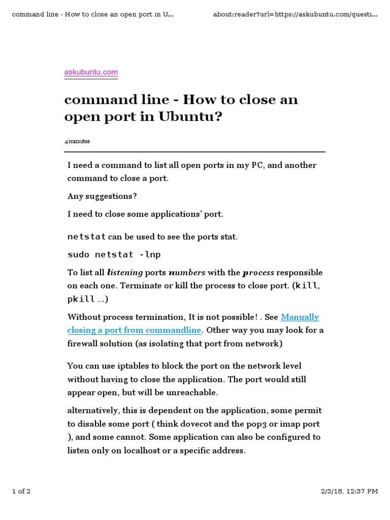 Howto Close Open Port Ubuntu | PDF | Command Line Interface | Port ...