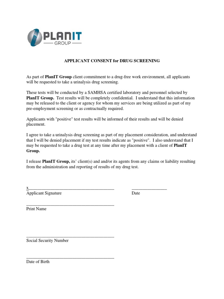 Drug Screening Consent Form 2014 | PDF
