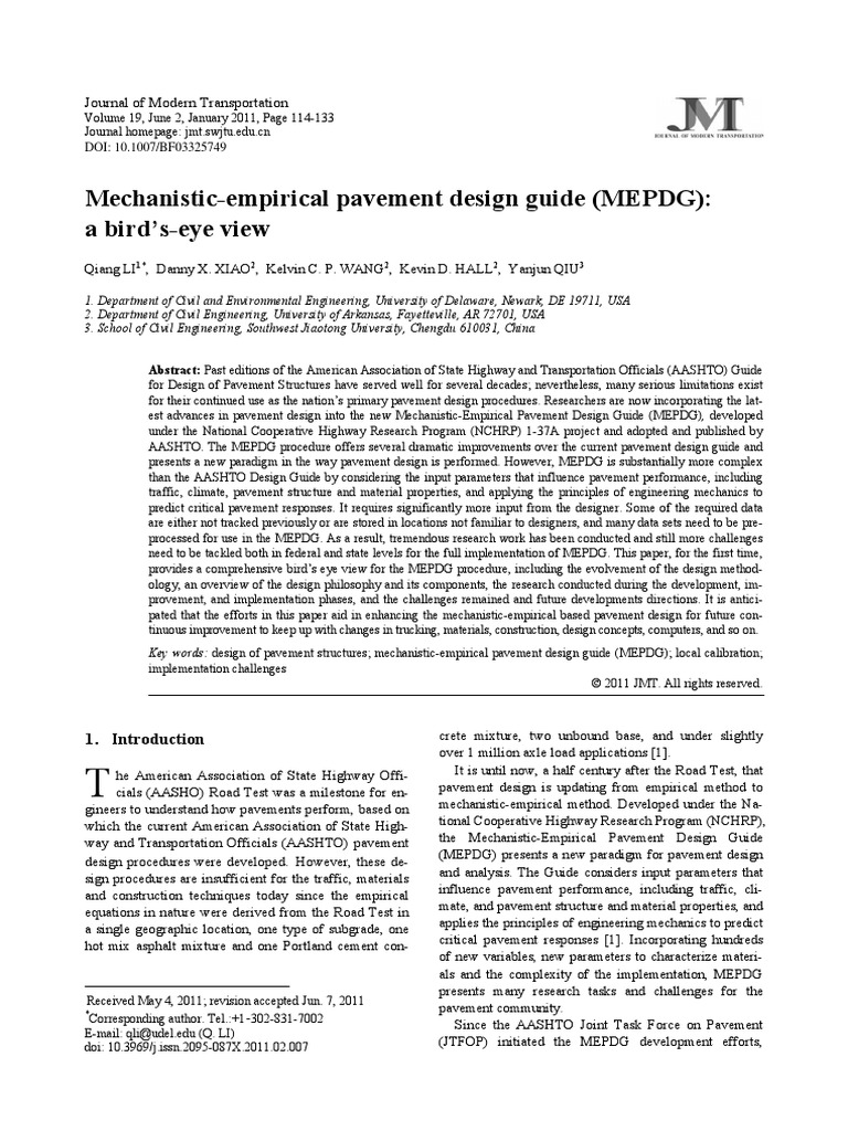 Mechanistic-Empirical Pavement Design Guide (MEPDG) : A Bird's-Eye View ...